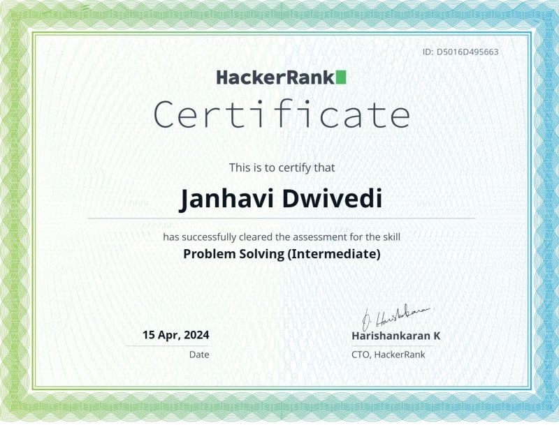 Janhavi Dwivedi on LinkedIn: #hackerrank #problemsolving #codingskills ... Janhavi Dwivedi on LinkedIn: #hackerrank #problemsolving #codingskills ...