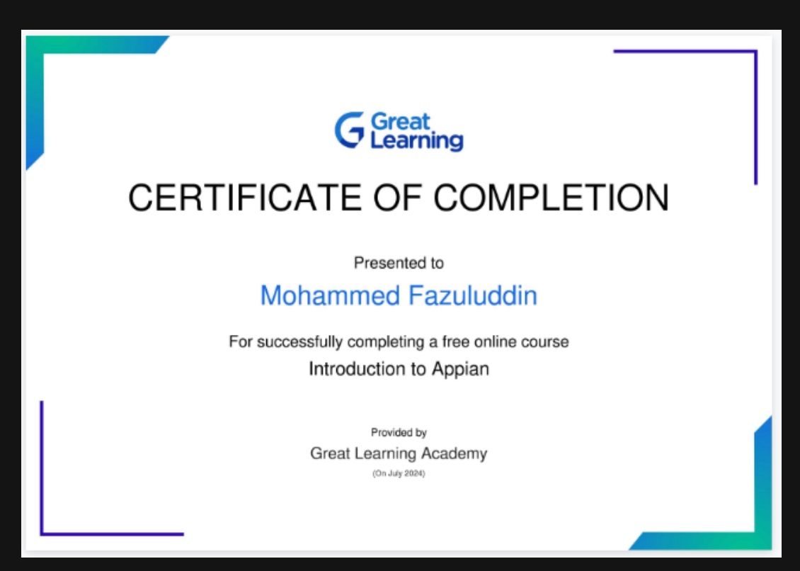 Mohammed Fazuluddin on LinkedIn: Appian Certification Mohammed Fazuluddin on LinkedIn: Appian Certification