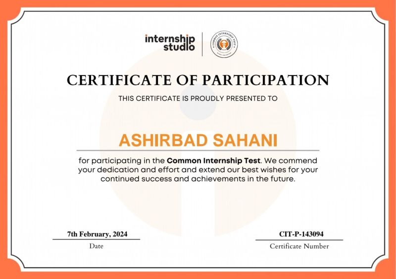 Ashirbad Sahani on LinkedIn: #cit #internshipstudio #careerjourney Ashirbad Sahani on LinkedIn: #cit #internshipstudio #careerjourney
