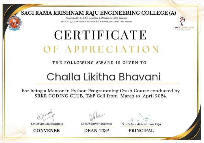 Challa Likitha Bhavani on LinkedIn: #mentorship #coding #python # ... Challa Likitha Bhavani on LinkedIn: #mentorship #coding #python # ...