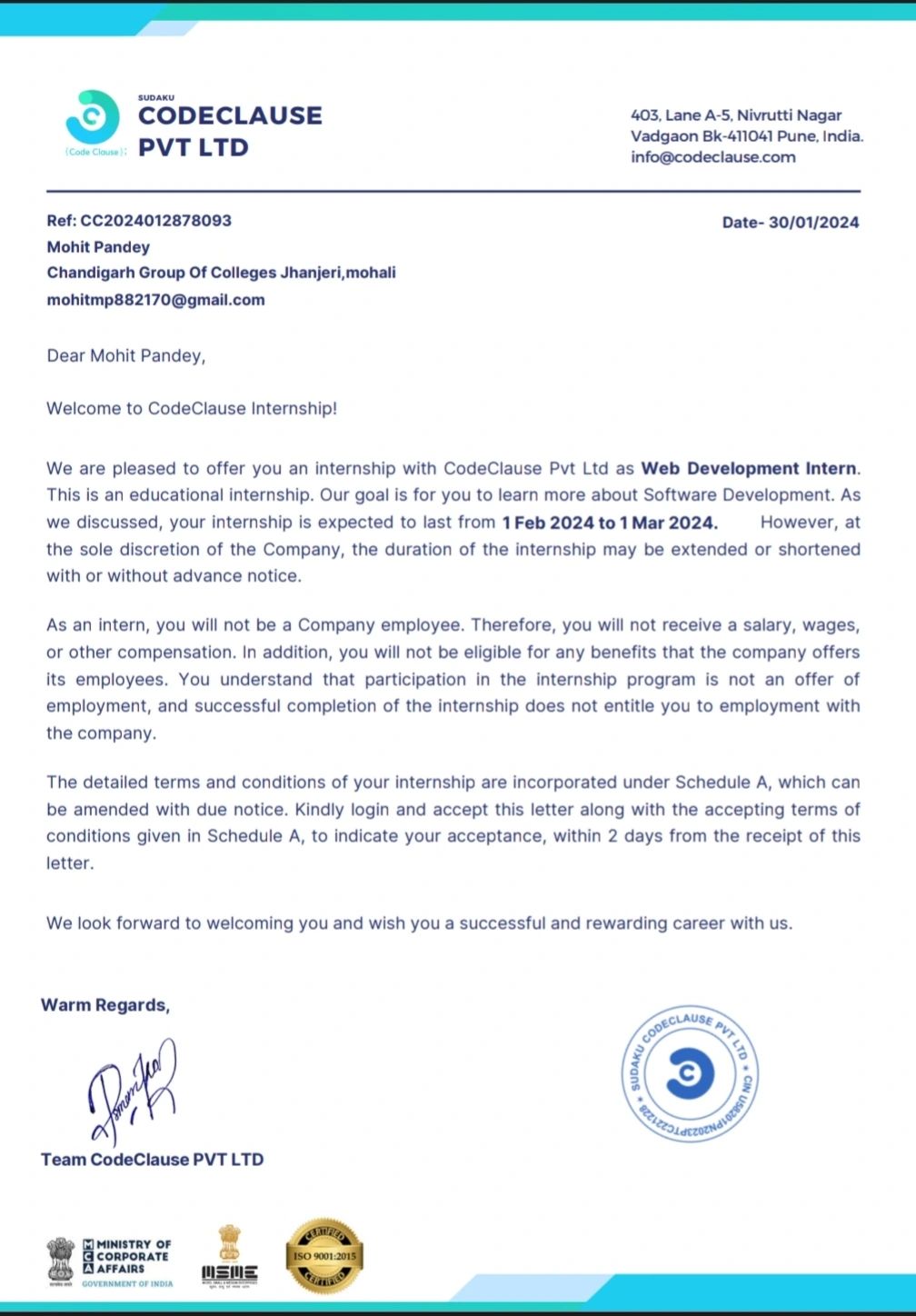 Mohit Pandey on LinkedIn: Thrilled to accept an internship offer at ... Mohit Pandey on LinkedIn: Thrilled to accept an internship offer at ...