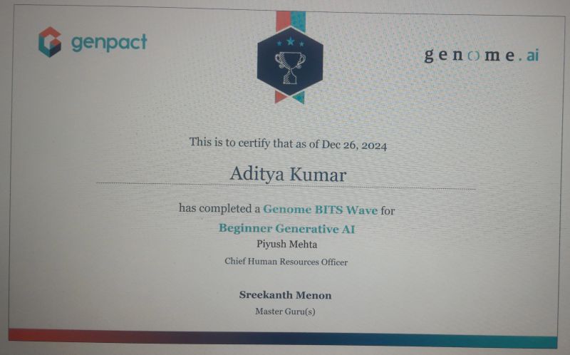 Aditya Kumar on LinkedIn: #learningneverstops #generativeai #genpact # ... Aditya Kumar on LinkedIn: #learningneverstops #generativeai #genpact # ...