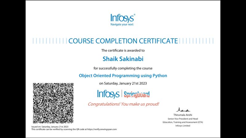 SHAIK SAKINABI on LinkedIn: #pvpsit #infosysspringboard #object # ... SHAIK SAKINABI on LinkedIn: #pvpsit #infosysspringboard #object # ...