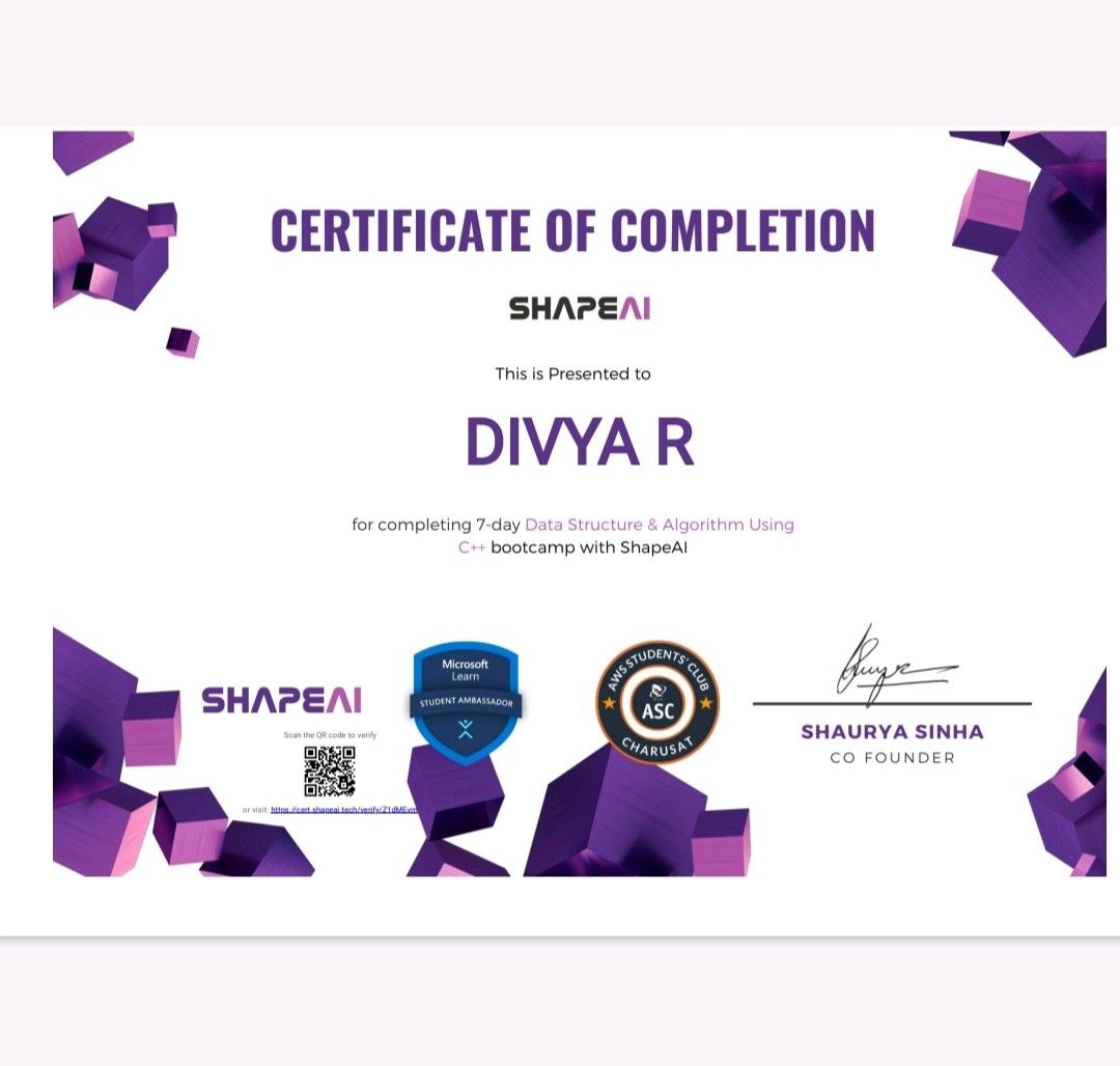 Divya R on LinkedIn: Completed Data Structure & Algorithm Using C++ ... Divya R on LinkedIn: Completed Data Structure & Algorithm Using C++ ...