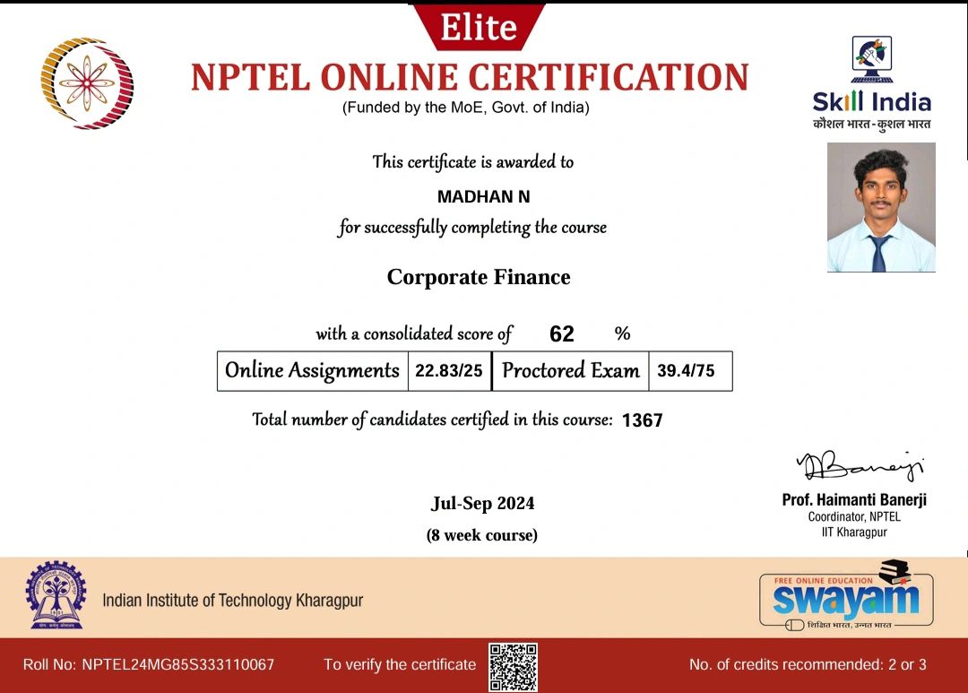 Madhan N on LinkedIn: #corporatefinance #nptel #continuouslearning # ... Madhan N on LinkedIn: #corporatefinance #nptel #continuouslearning # ...