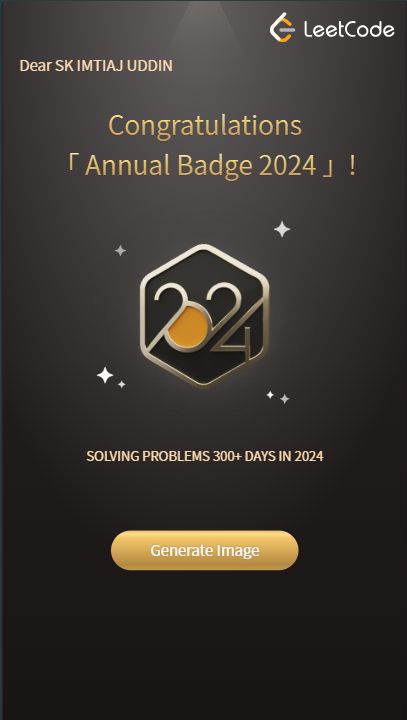SK IMTIAJ UDDIN on LinkedIn: 🎉 Earned my annual badge on LeetCode! I'm ... SK IMTIAJ UDDIN on LinkedIn: 🎉 Earned my annual badge on LeetCode! I'm ...