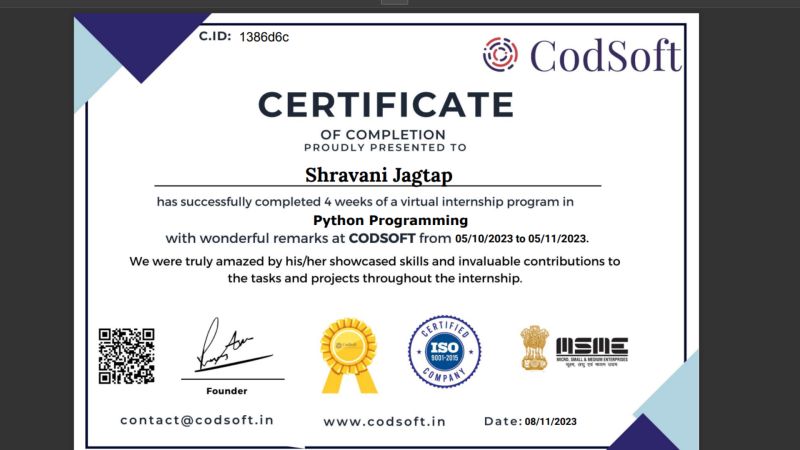 #codsoft #codsoftinternship #pythonprogramming | Shravani Jagtap #codsoft #codsoftinternship #pythonprogramming | Shravani Jagtap