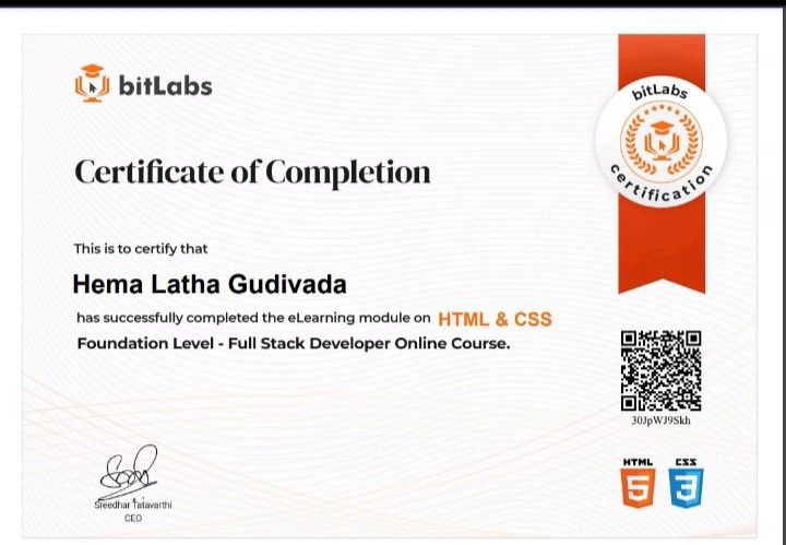 Hema Latha Gudivada on LinkedIn: I have got a certificate from bitlabs ... Hema Latha Gudivada on LinkedIn: I have got a certificate from bitlabs ...