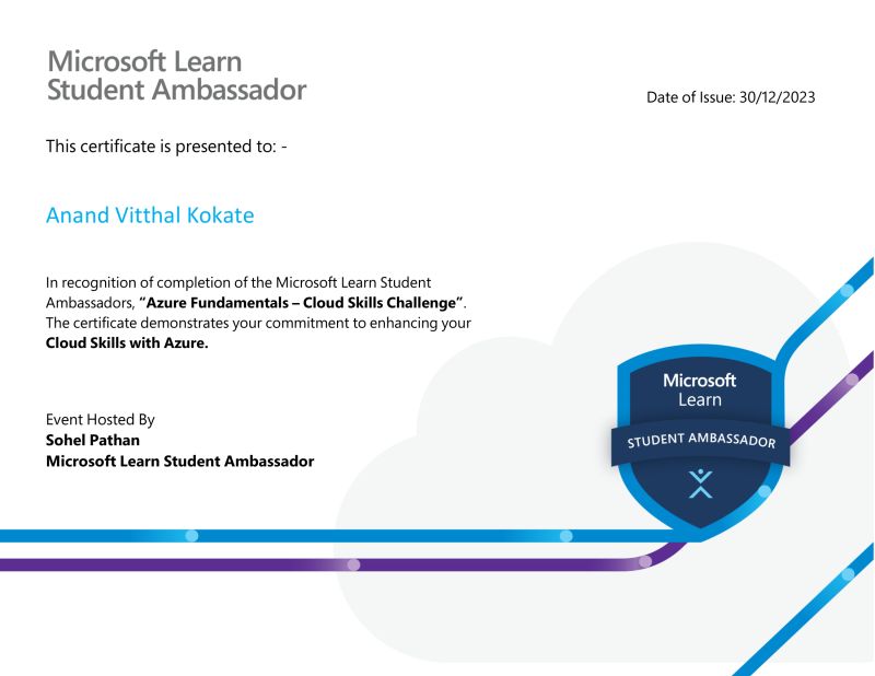 Anand Kokate on LinkedIn: #cloudskillschallenge #msftstudentambassadors Anand Kokate on LinkedIn: #cloudskillschallenge #msftstudentambassadors