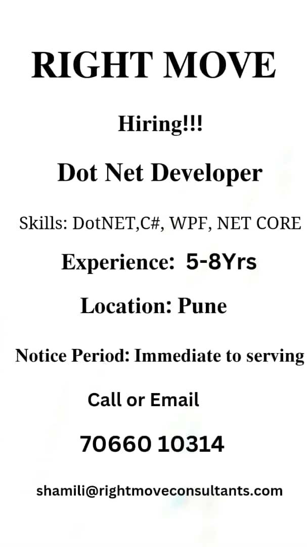 Shamili P on LinkedIn: #dotnetdeveloper #wpf #mvc #hiringnow #rightmove Shamili P on LinkedIn: #dotnetdeveloper #wpf #mvc #hiringnow #rightmove