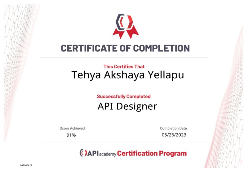 Tehya Akshaya on LinkedIn: #api #apidesign #certification Tehya Akshaya on LinkedIn: #api #apidesign #certification