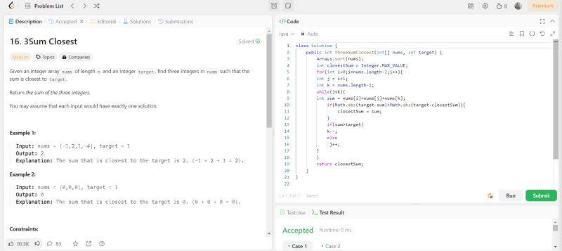 Day 60 of LeetCode challenge: Solving 3Sum Closest | Yamini Khurana ... Day 60 of LeetCode challenge: Solving 3Sum Closest | Yamini Khurana ...