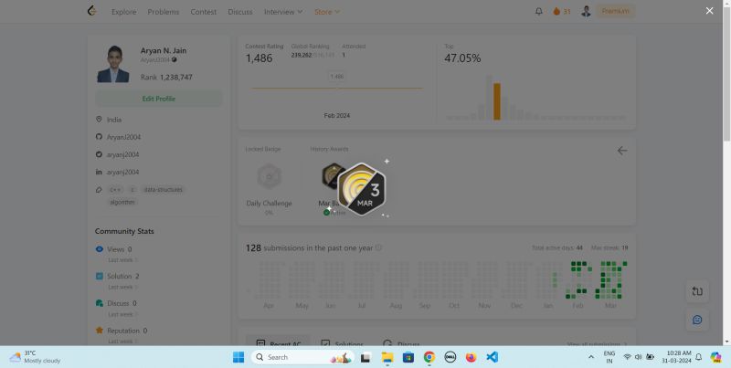 #leetcode #codingchallenge #problemsolving #continuouslearning | Aryan Jain #leetcode #codingchallenge #problemsolving #continuouslearning | Aryan Jain