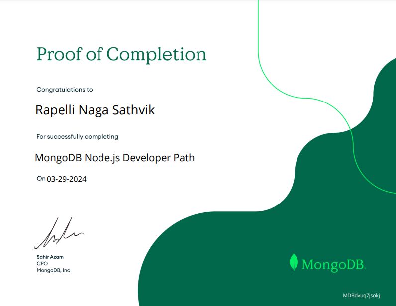 Naga Sathvik Rapelli on LinkedIn: #mongodb #nodejs #certification # ... Naga Sathvik Rapelli on LinkedIn: #mongodb #nodejs #certification # ...