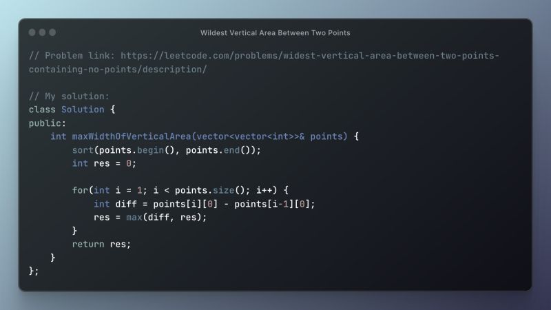 LeetCode Daily Challenge: Widest Vertical Area | Syed Shadman Ahmed ... LeetCode Daily Challenge: Widest Vertical Area | Syed Shadman Ahmed ...