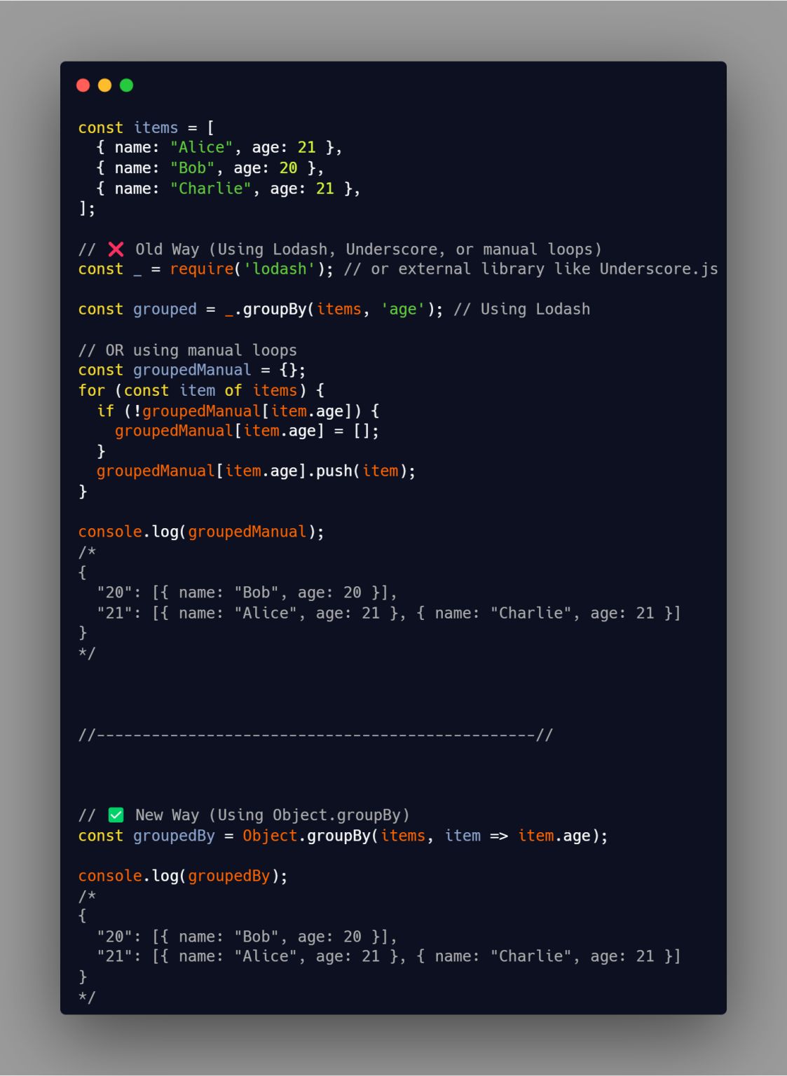 Simplify Data Grouping with JavaScript's New groupBy() Method 🚀 ... Simplify Data Grouping with JavaScript's New groupBy() Method 🚀 ...
