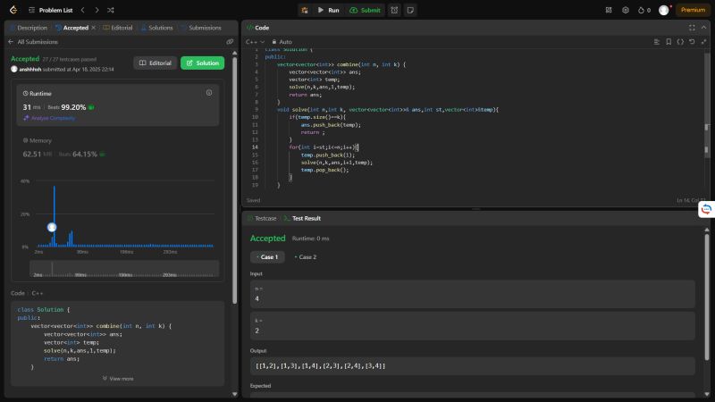 #90daysofcode #leetcode #backtracking #combinations #cplusplus… | Ansh P. #90daysofcode #leetcode #backtracking #combinations #cplusplus… | Ansh P.