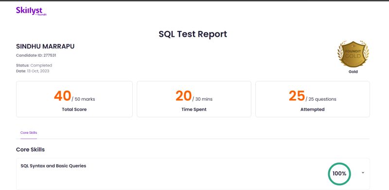 Sindhu Marrapu on LinkedIn: #foundit #gold #badge #test #sql #databases ... Sindhu Marrapu on LinkedIn: #foundit #gold #badge #test #sql #databases ...