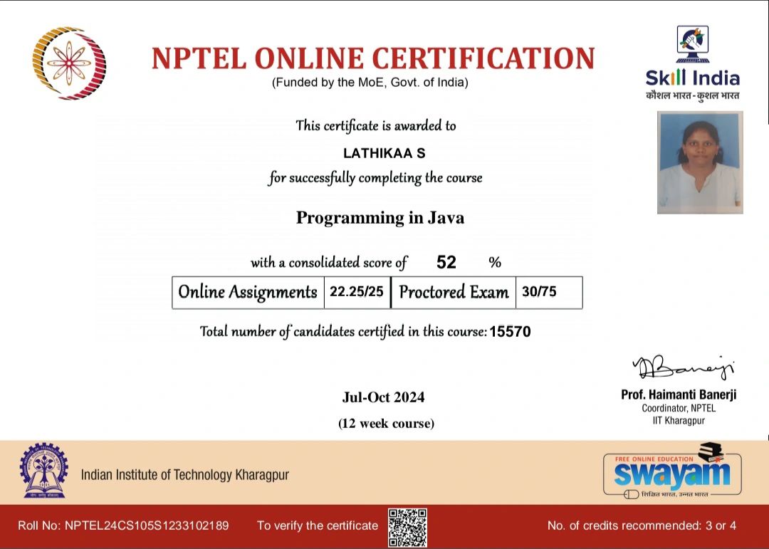Lathikaa Suresh on LinkedIn: #javaprogramming #coding #nptel # ... Lathikaa Suresh on LinkedIn: #javaprogramming #coding #nptel # ...