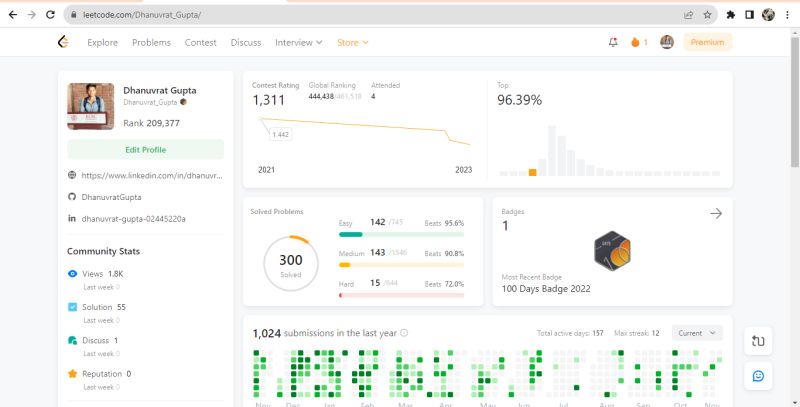 Achieved 300+ coding problems on LeetCode! | Dhanuvrat Gupta posted on ... Achieved 300+ coding problems on LeetCode! | Dhanuvrat Gupta posted on ...