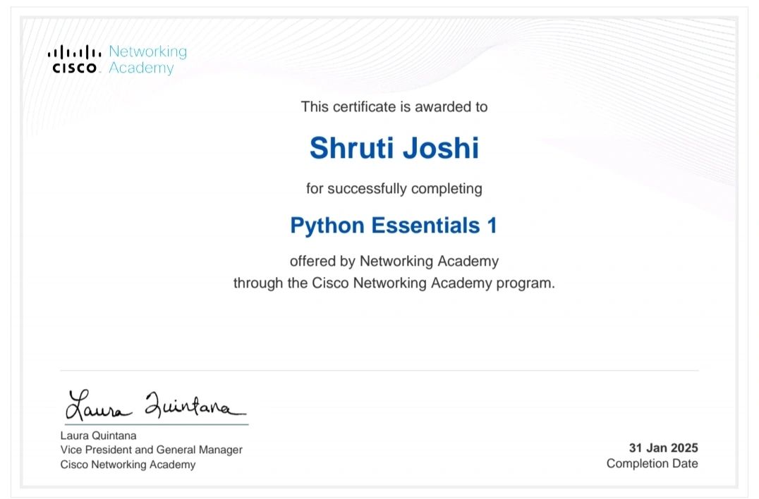 #python #certification #learning #cisconetworkingacademy | Shruti Joshi #python #certification #learning #cisconetworkingacademy | Shruti Joshi