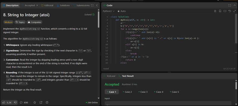 #leetcode #atoi #stringparsing #100daysofcode #milestoneday #day60 #dsa ... #leetcode #atoi #stringparsing #100daysofcode #milestoneday #day60 #dsa ...