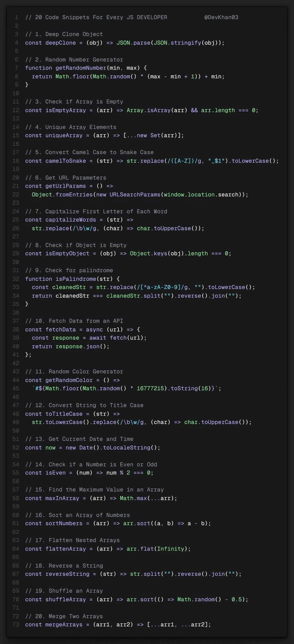 Mojesh Vutla on LinkedIn: Here are 20 JavaScript code snippets for ... Mojesh Vutla on LinkedIn: Here are 20 JavaScript code snippets for ...