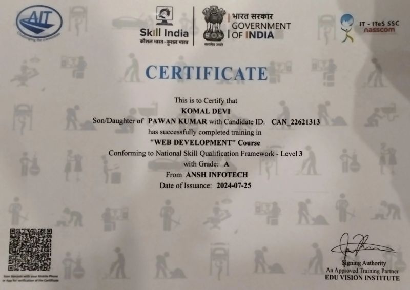 Komal Devi on LinkedIn: #mernstack #skillindia #certification # ... Komal Devi on LinkedIn: #mernstack #skillindia #certification # ...