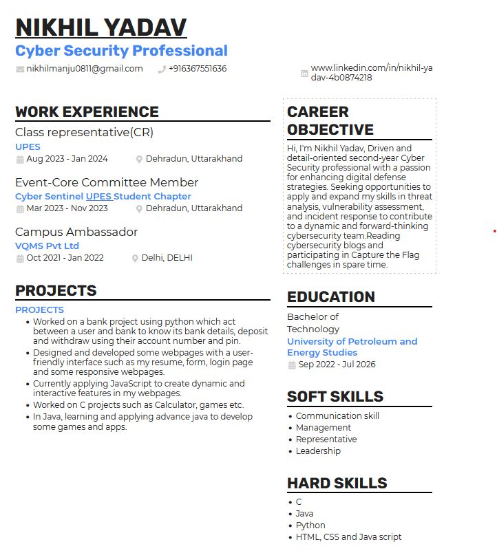 Nikhil Yadav on LinkedIn: Ready with my resume😉 Nikhil Yadav on LinkedIn: Ready with my resume😉