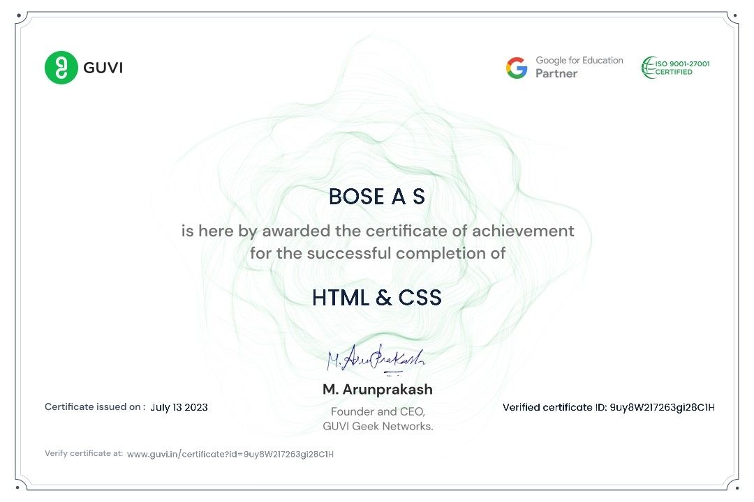 BOSE A S on LinkedIn: #guvi #html #css #webdevelopment #coding BOSE A S on LinkedIn: #guvi #html #css #webdevelopment #coding