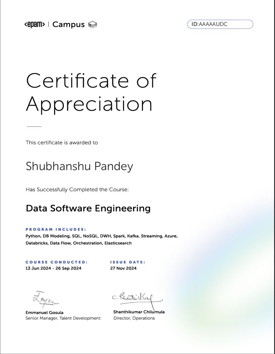 Shubhanshu Pandey on LinkedIn: #thankyouepam #dataengineering # ... Shubhanshu Pandey on LinkedIn: #thankyouepam #dataengineering # ...