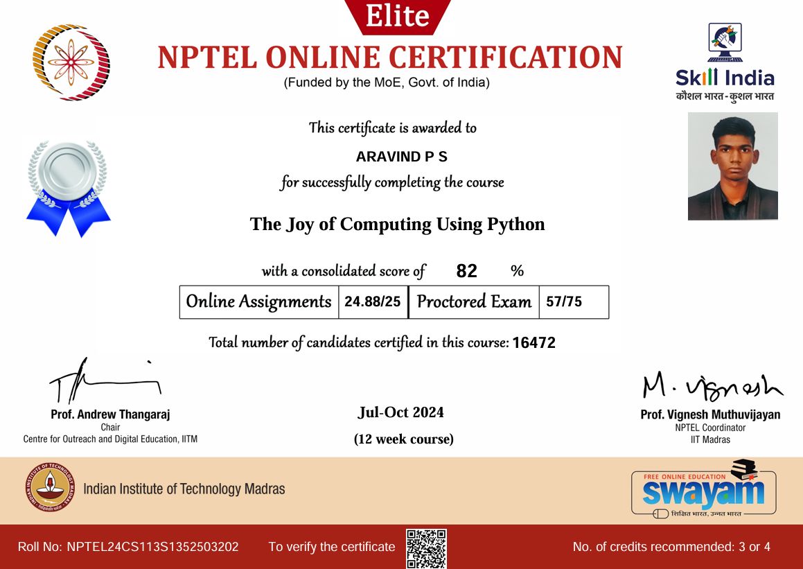 Aravind P S on LinkedIn: #python #programming #nptel #certification # ... Aravind P S on LinkedIn: #python #programming #nptel #certification # ...