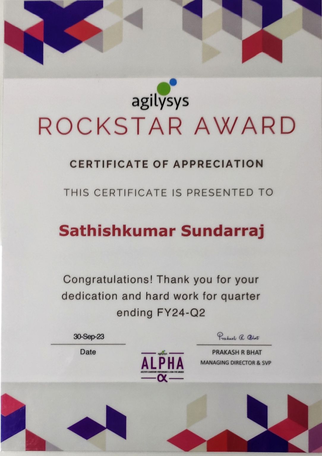SathishKumar Sundarraj on LinkedIn: #award #recognition SathishKumar Sundarraj on LinkedIn: #award #recognition