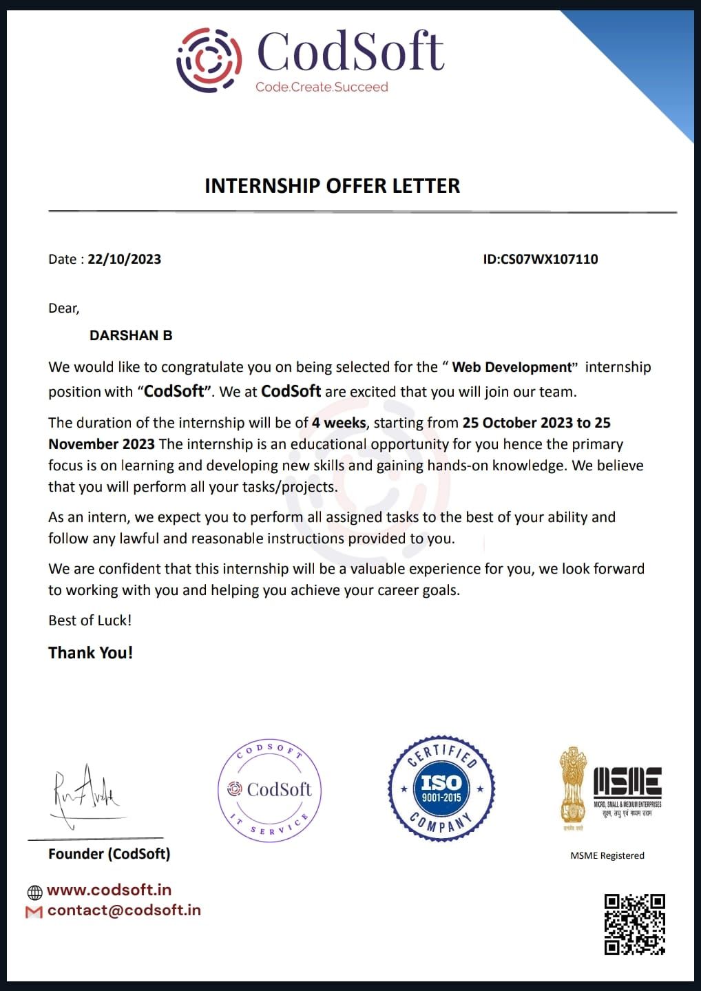 Darshan B on LinkedIn: #codsoft #internship #webdevelopment Darshan B on LinkedIn: #codsoft #internship #webdevelopment