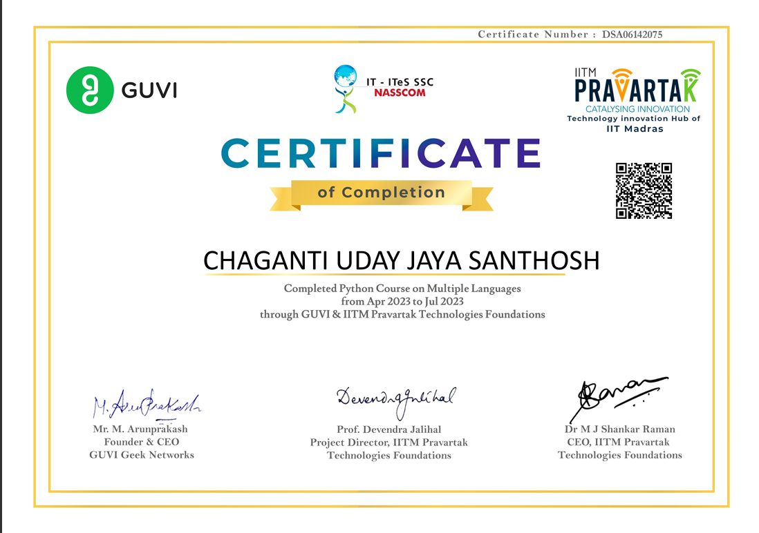 Uday Jaya santhosh on LinkedIn: #certificate #guvi Uday Jaya santhosh on LinkedIn: #certificate #guvi