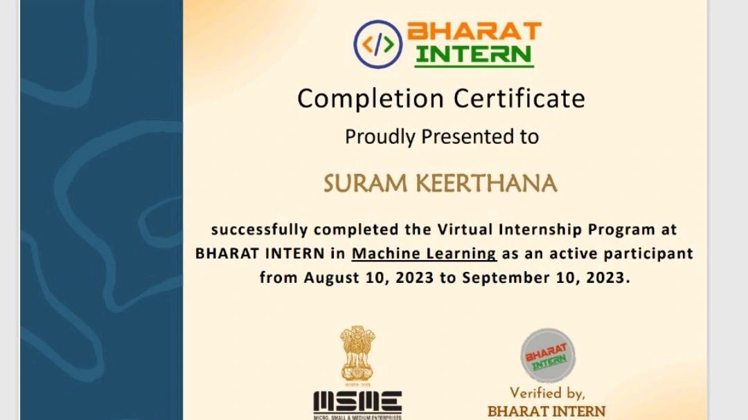 Suram Keerthana on LinkedIn: #bharatintern Suram Keerthana on LinkedIn: #bharatintern