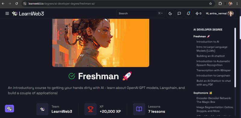 Just completed Freshman Level in AI Developer Degree! I am learning AI ... Just completed Freshman Level in AI Developer Degree! I am learning AI ...