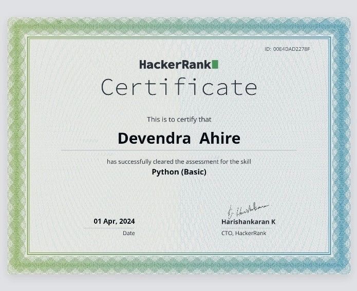 Devendra Ahire on LinkedIn: #python #hackerrank #certification # ... Devendra Ahire on LinkedIn: #python #hackerrank #certification # ...