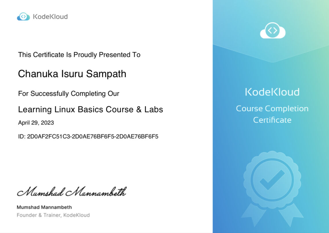Chanuka Isuru Sampath on LinkedIn: #kodekloud #linux Chanuka Isuru Sampath on LinkedIn: #kodekloud #linux