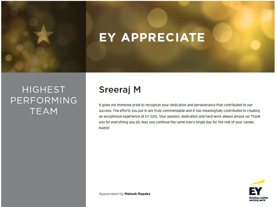 #eyappreciate #highestperformingteam | SreeRaj M | 17 comments #eyappreciate #highestperformingteam | SreeRaj M | 17 comments