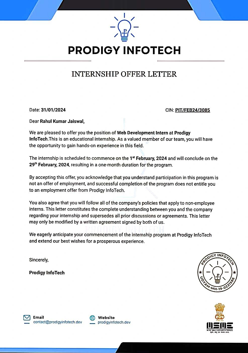 RAHUL JAISWAL on LinkedIn: #internship #prodigyinfotech #webdevelopment RAHUL JAISWAL on LinkedIn: #internship #prodigyinfotech #webdevelopment