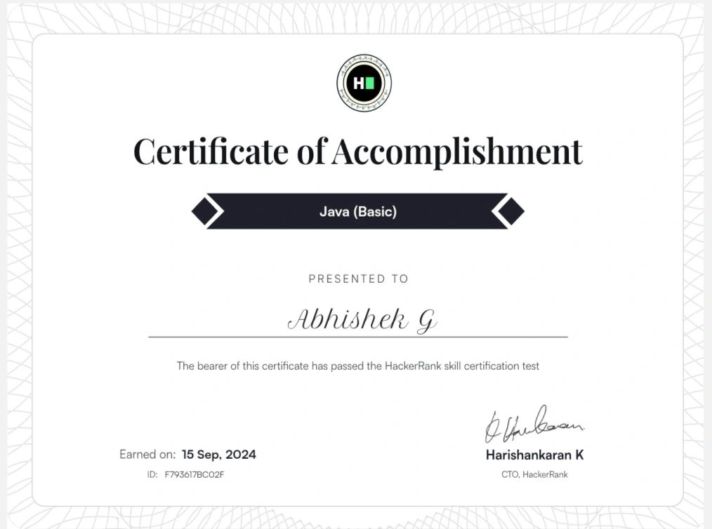 Earned Java Skill Certification with HackerRank | Abhishek G posted on ... Earned Java Skill Certification with HackerRank | Abhishek G posted on ...