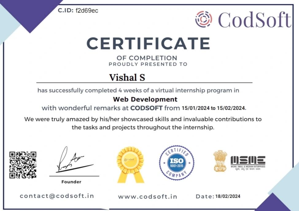 Vishal S on LinkedIn: #codesoft #codesoftinternship #webdevelopment Vishal S on LinkedIn: #codesoft #codesoftinternship #webdevelopment