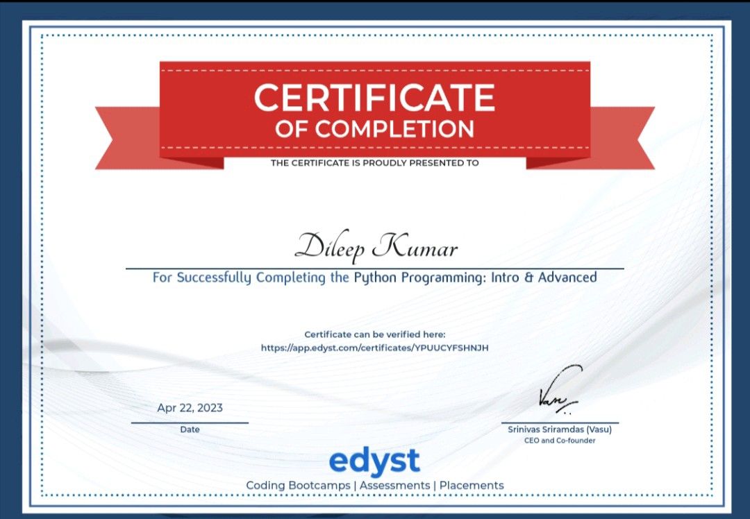 Dileep Kumar on LinkedIn: #python #advancedpython #edyst #pythondeveloper Dileep Kumar on LinkedIn: #python #advancedpython #edyst #pythondeveloper