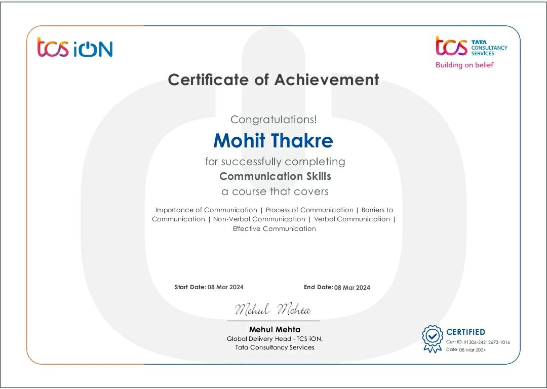 Finished TCS ION communication skills course | Mohit Thakre posted on ... Finished TCS ION communication skills course | Mohit Thakre posted on ...