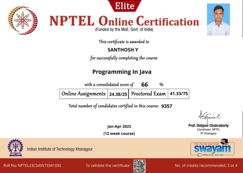 Santhosh Y on LinkedIn: #java #programming #nptel #certificate Santhosh Y on LinkedIn: #java #programming #nptel #certificate