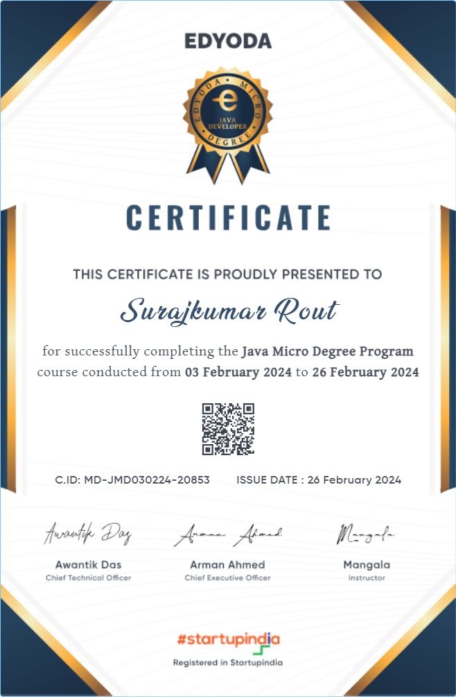 Completed Java Micro Degree Program | Suraj Kumar Rout posted on the ... Completed Java Micro Degree Program | Suraj Kumar Rout posted on the ...