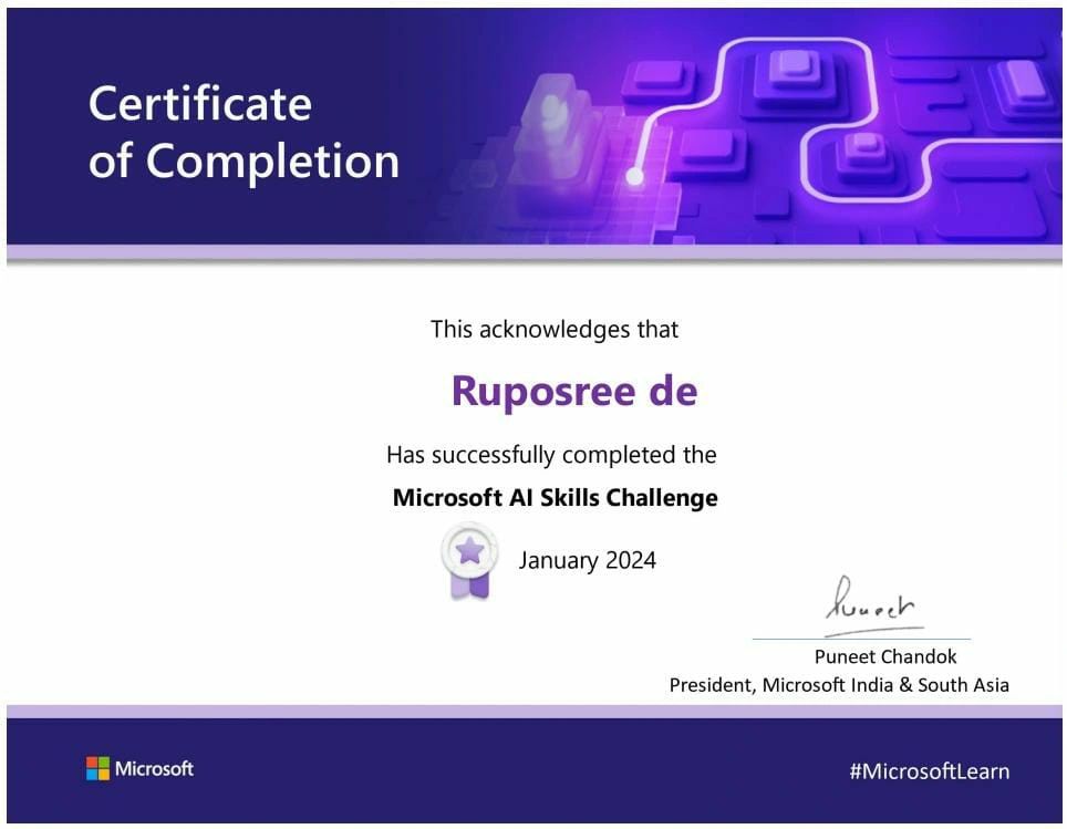Ruposree De on LinkedIn: #micorsoft #microsoftcertified #ai # ... Ruposree De on LinkedIn: #micorsoft #microsoftcertified #ai # ...