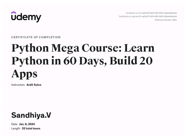 Sandhiya Vengadesan on LinkedIn: #python #programming #certification # ... Sandhiya Vengadesan on LinkedIn: #python #programming #certification # ...