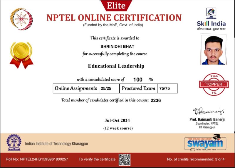 Shrinidhi Bhat on LinkedIn: #nptel #education #leadership Shrinidhi Bhat on LinkedIn: #nptel #education #leadership
